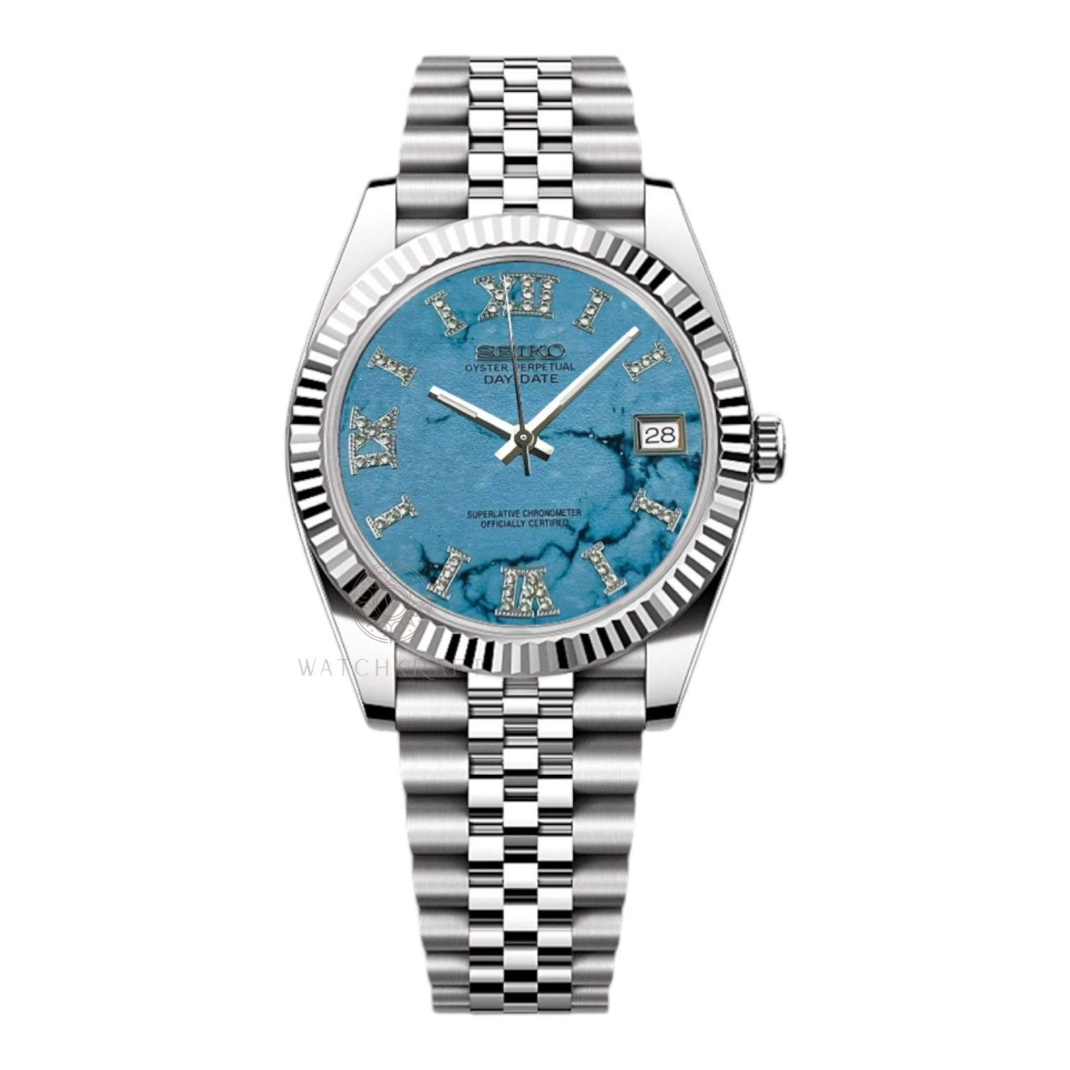 Seiko Light Blue Roman Datejust Mod – watchkraft